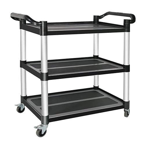 MAYNIYJK Plastic Utility Carts with Wheels, 3-Tier Restaurant Cart ...