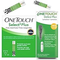 Onetouch Paquete 100 Tiras Select Plus Y 100 Lancetas Delica : Amazon ...