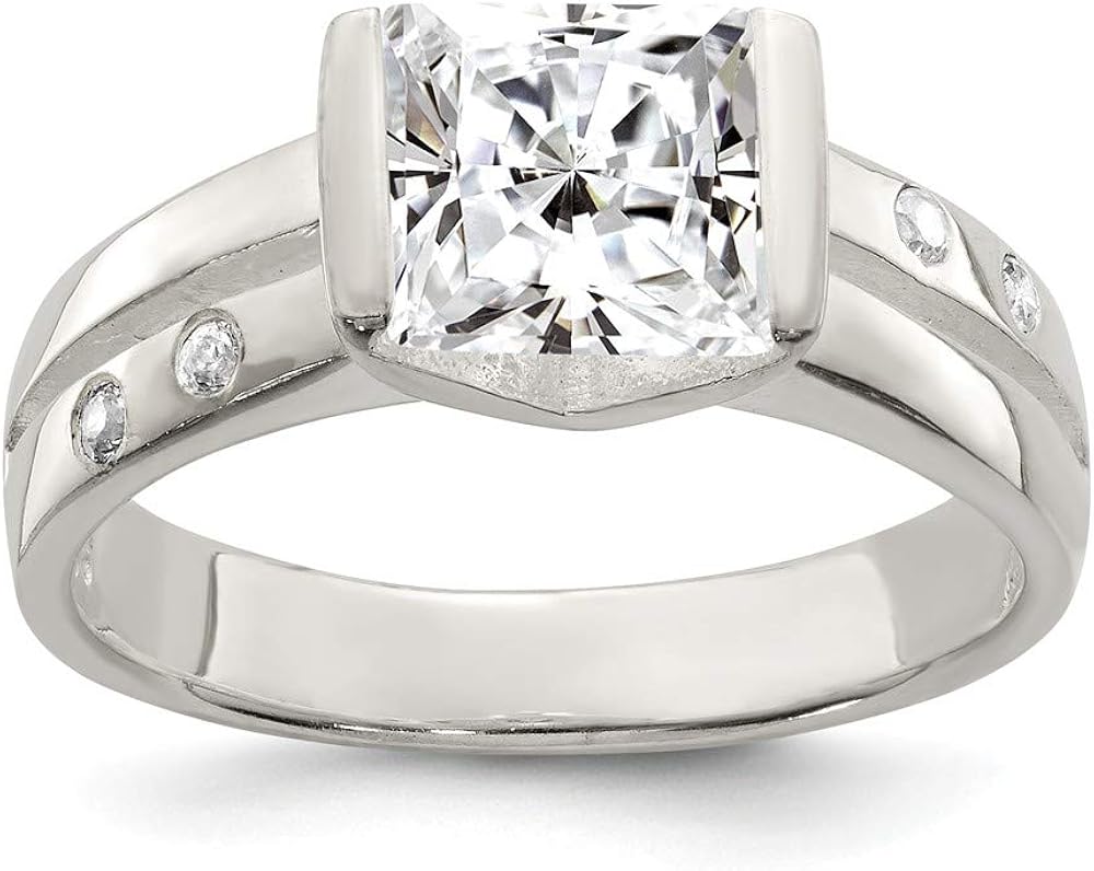 Amazon.com: Solid 925 Sterling Silver Square CZ Cubic Zirconia Ring ...
