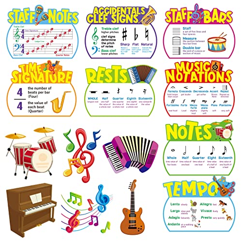 14 Pieces Music Classroom Posters Music Elements Bulletin Board Set ...