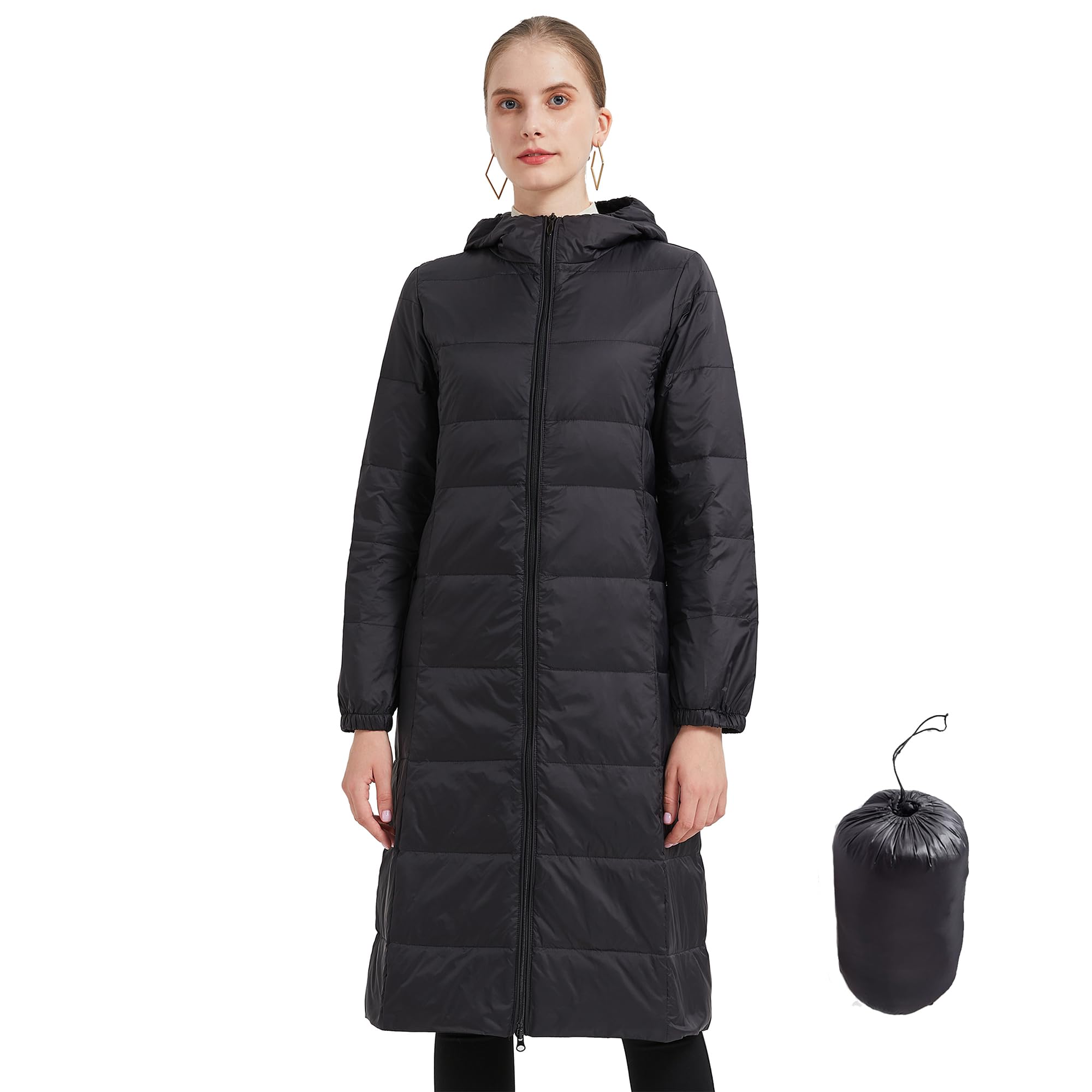 ANYIELIEMO Packable Lightweight Long Down Jacket for Women Thin Warm ...