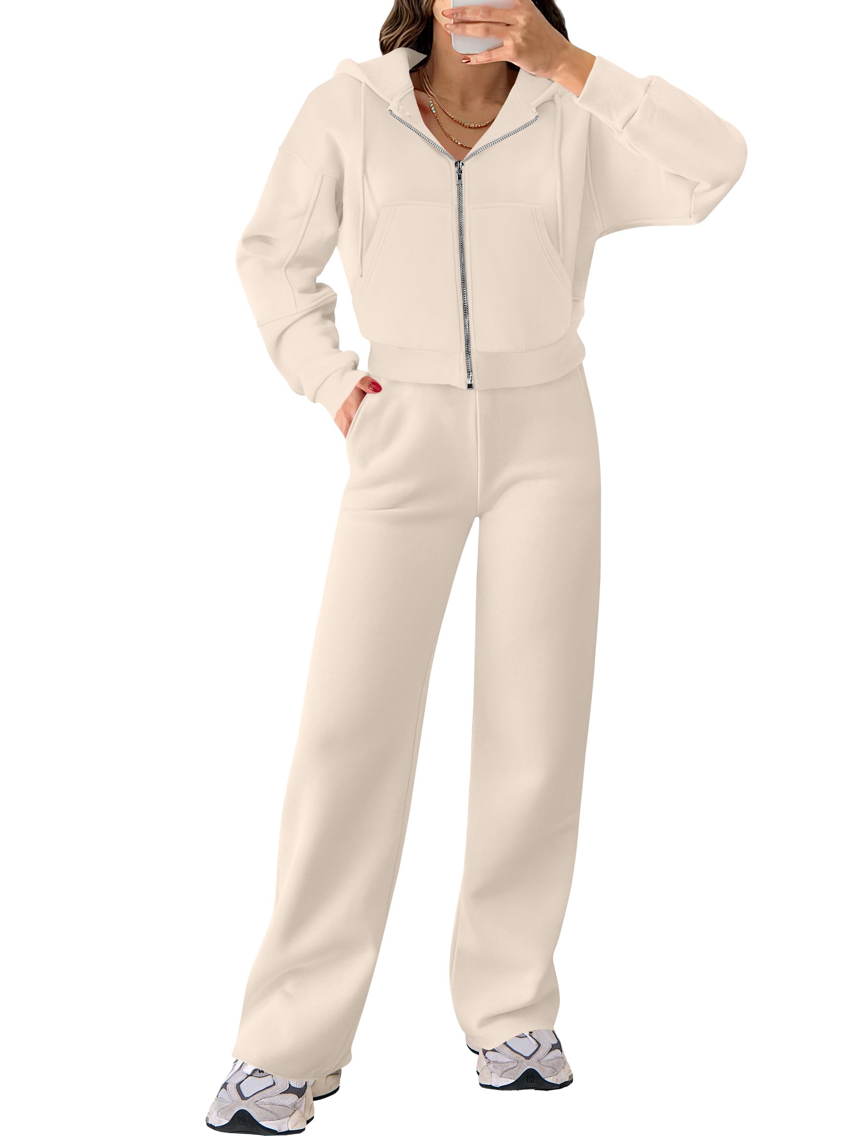 ANRABESS Women 2 Piece Outfits Sweatsuit Zip Up Crop Hoodies SweatPants ...