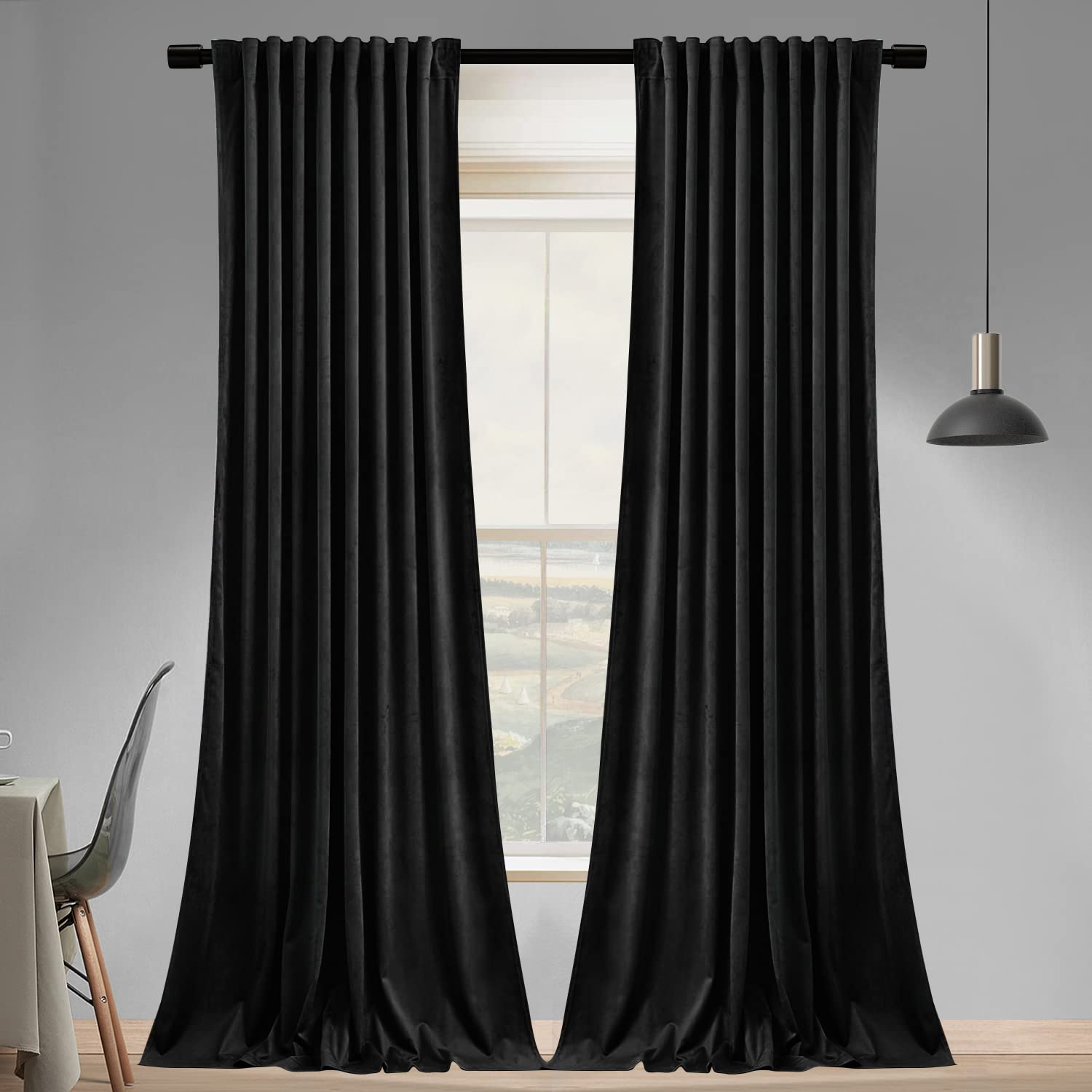 SNITIE Black 108 in Long Velvet Curtains with Back Tab and Rod Pocket ...