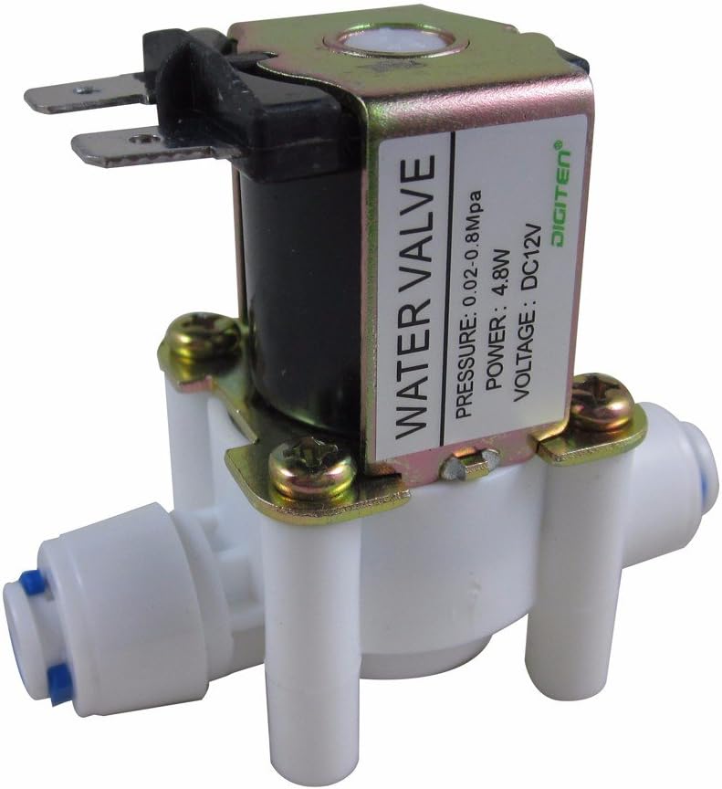 DIGITEN DC 12V 1/4" Inlet Feed Water Solenoid Valve Quick Connect N/C ...
