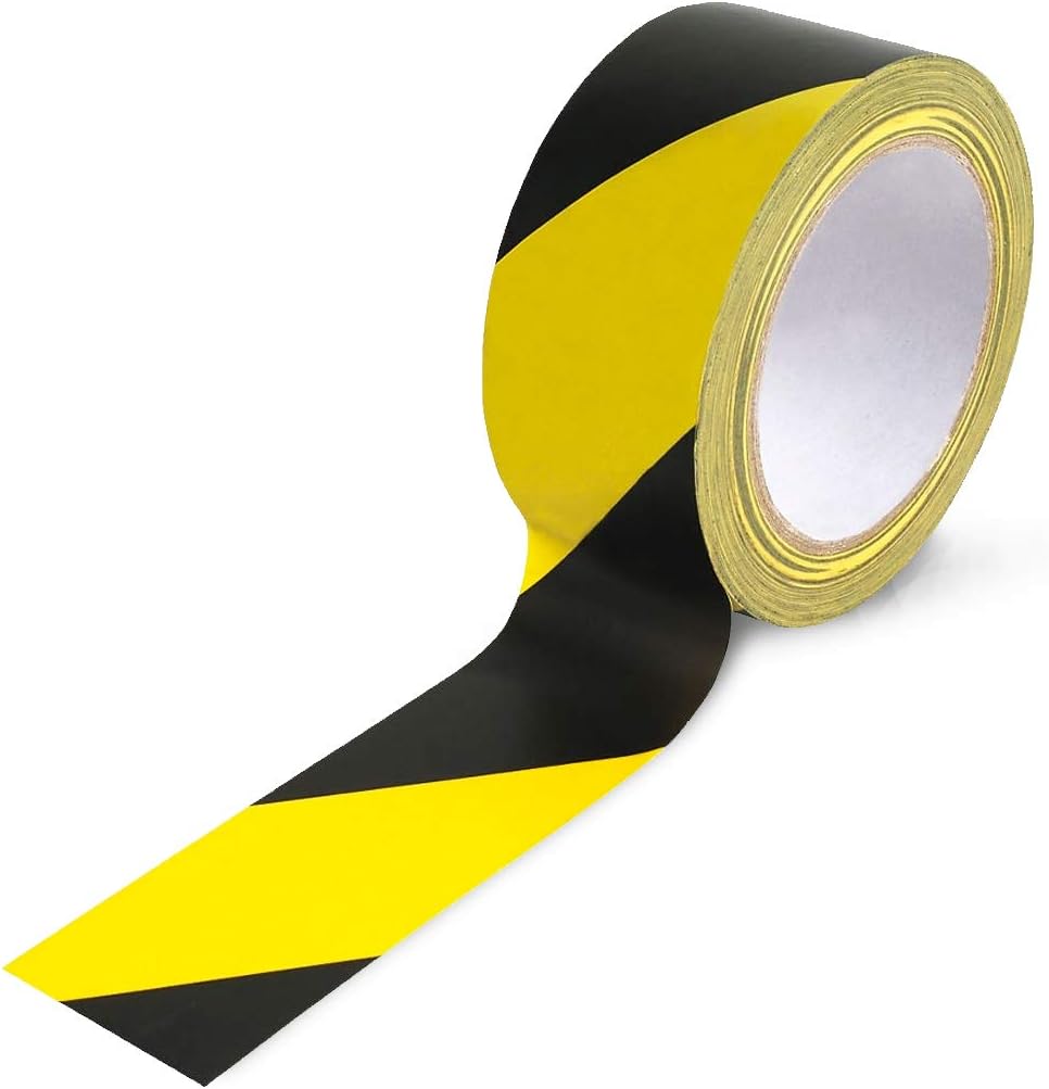 Black Yellow Adhesive Hazard Tape 50mm alt to Social Distancing Floor ...