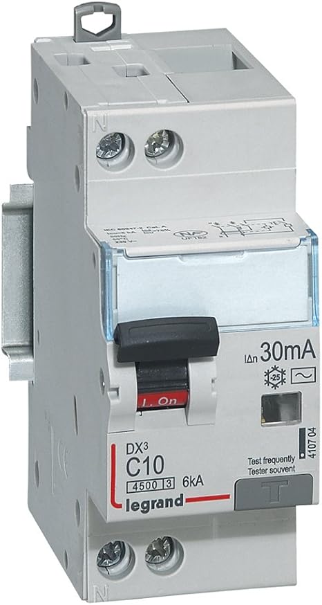 LEGRAND - Disj diff DX3 4500 - vis/vis -U+N 230V~ 10A - typeAC - 30mA - 6kA -courbe C - 2M ...