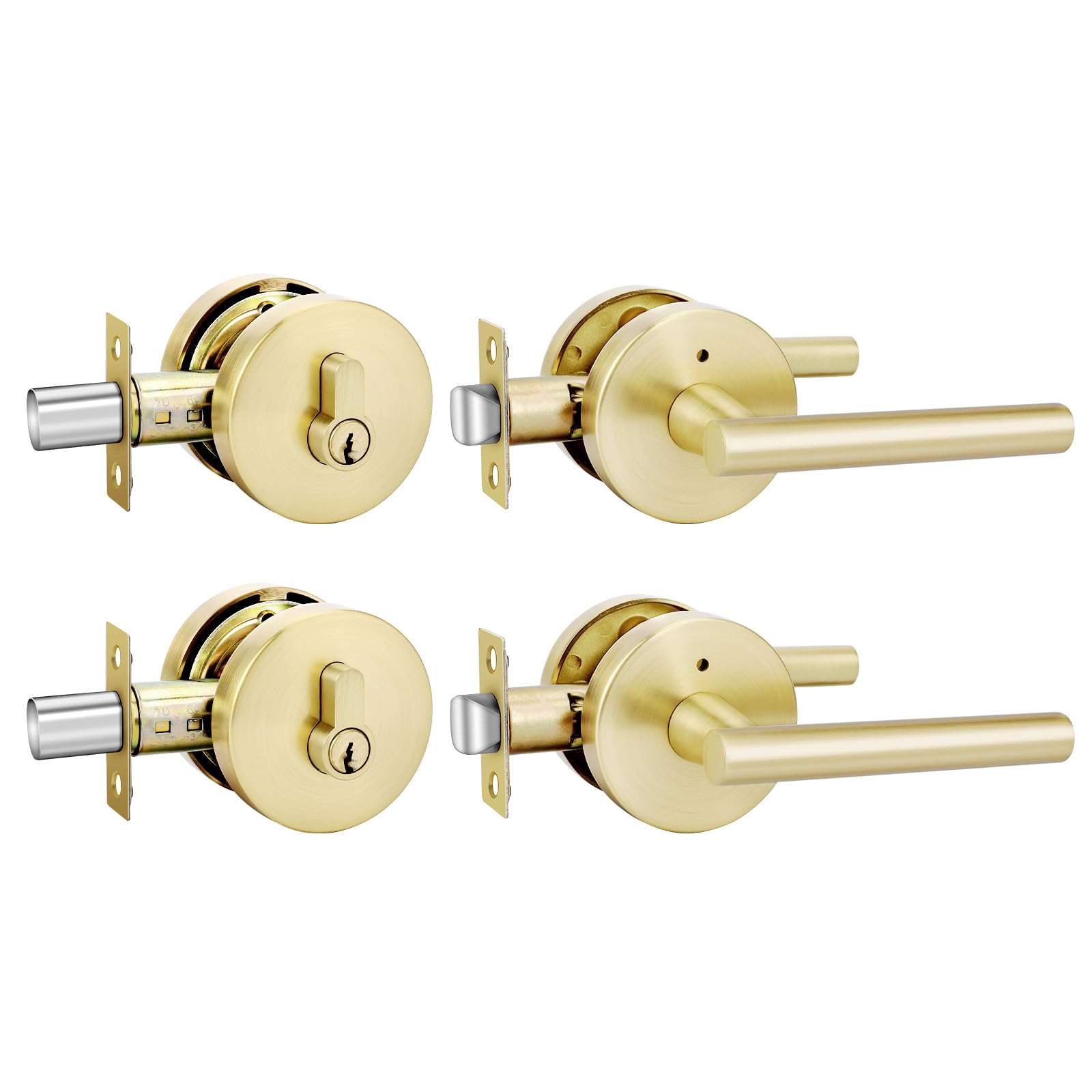 goldenwarm Exterior Gold Door Handle with Deadbolt, Single Cylinder ...