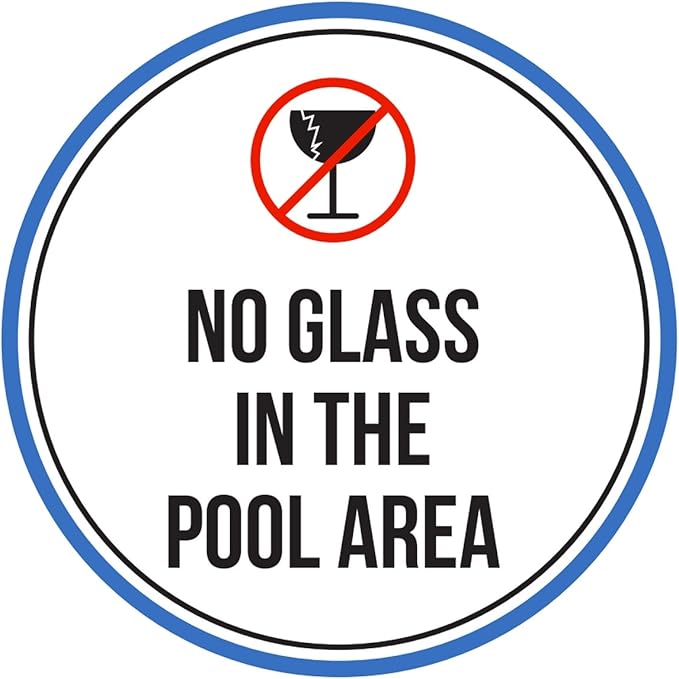 No Glass In The Swimming Pool Area Spa Warning Round Sign, Metal - 9 ...