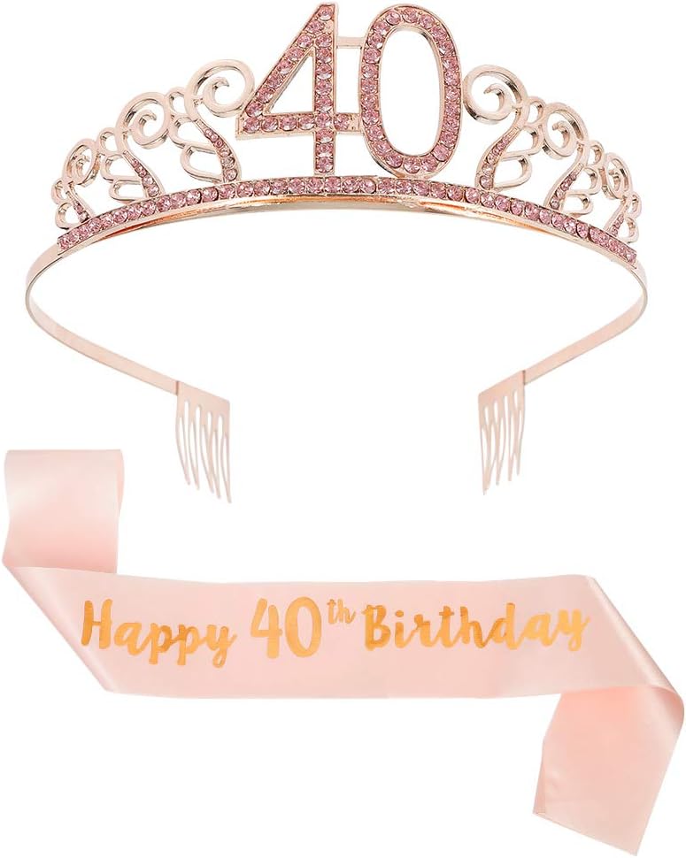 You&Lemon Rose Gold Happy 40th Birthday Sash and 40 Birthday Tiara ...