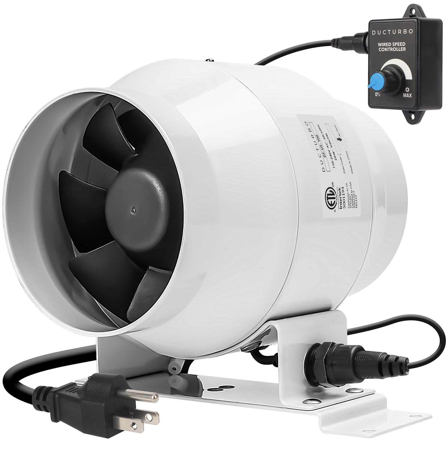 DUCTURBO 4 Inch Inline Duct Fans, 160 CFM Ventilation Exhaust Fan Ideal ...