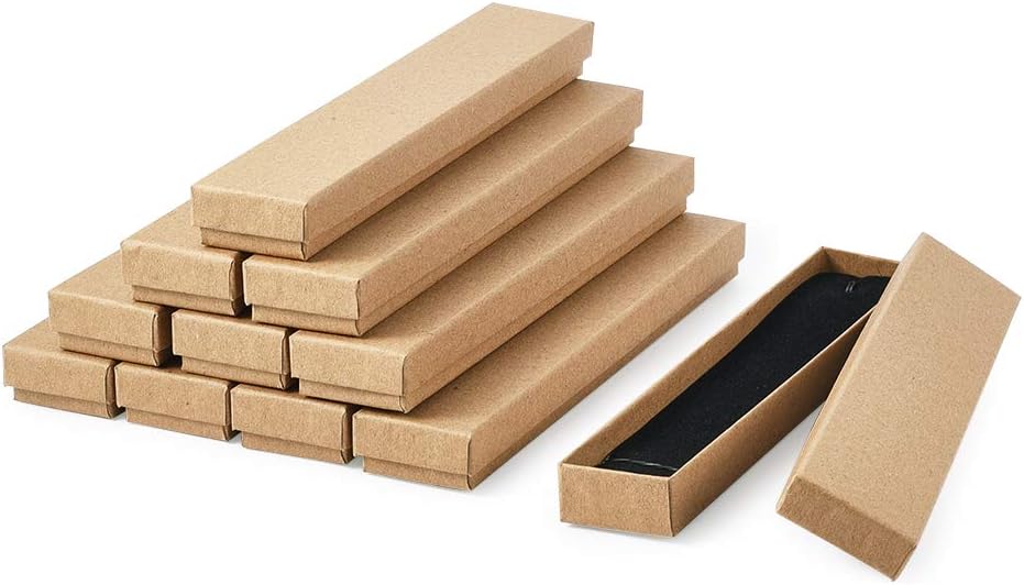 Craftdady 12Pcs Long Rectangle Kraft Brown Cardboard Boxes Jewelry Box 