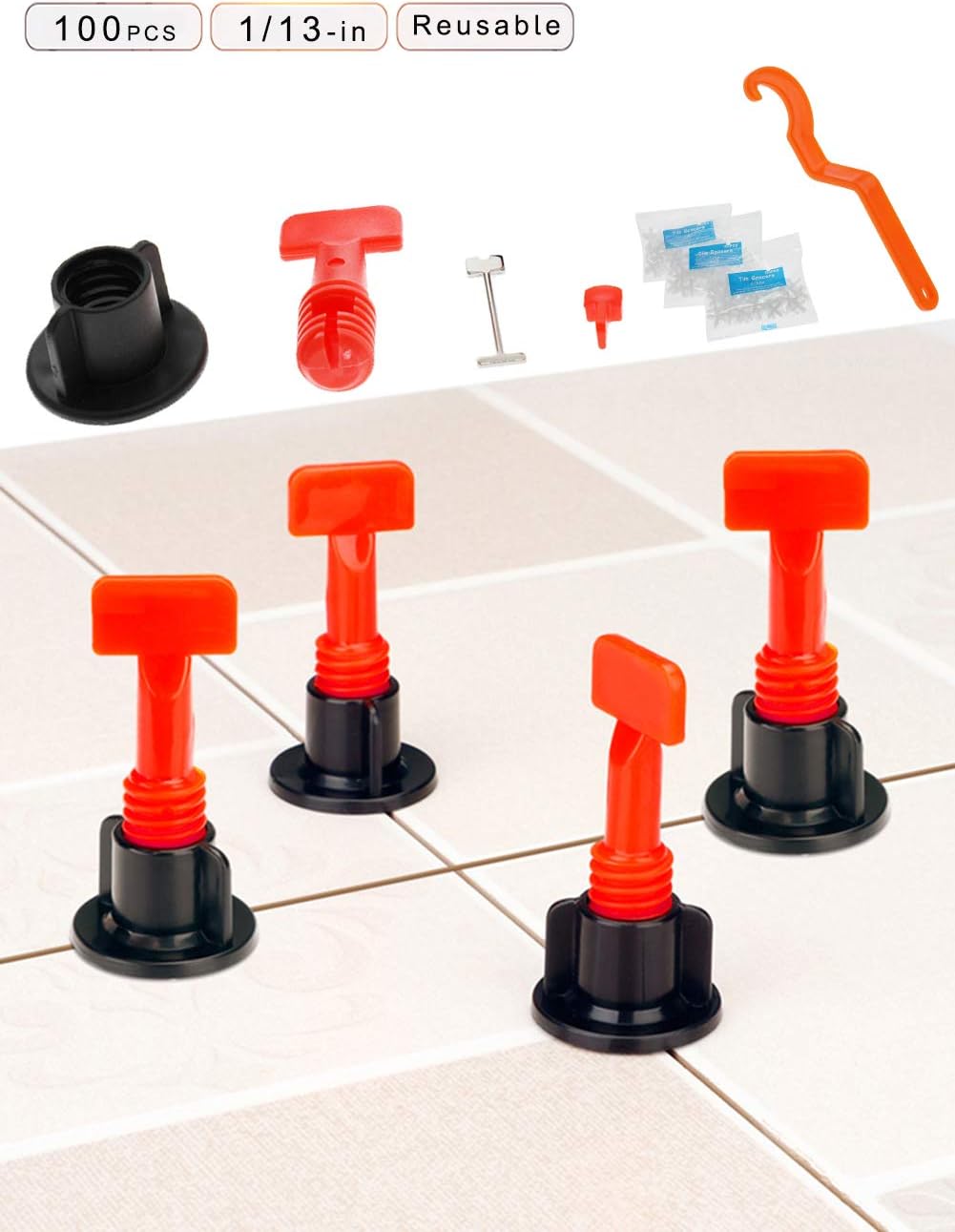 Aizami Reusable Tile Leveling System Kit with 100pcs T-type Tile ...