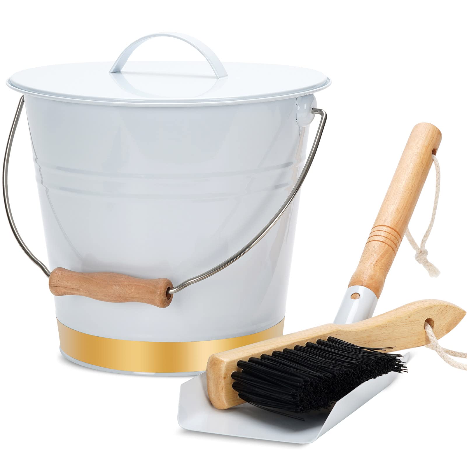 Mini Ash Bucket with Lid,Shovel & Hand Broom,Galvanized Steel Metal ...