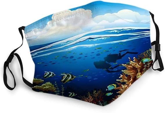 Adjustable Warm Face Mask Coral Reef Underwater Creatures and Two Scuba ...