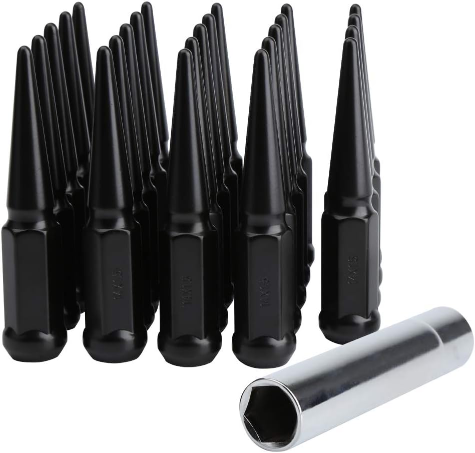 KSP 24 Pc Spiked Solid Metal Lug Nuts M14x1.5 Thread 4.4" Tall Closed End Bulge Acorn Spike Lug ...