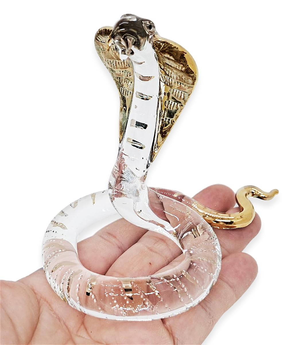 WitnyStore Tiny 4" Clear Gold Cobra Spread Hood Snake Figurine ...