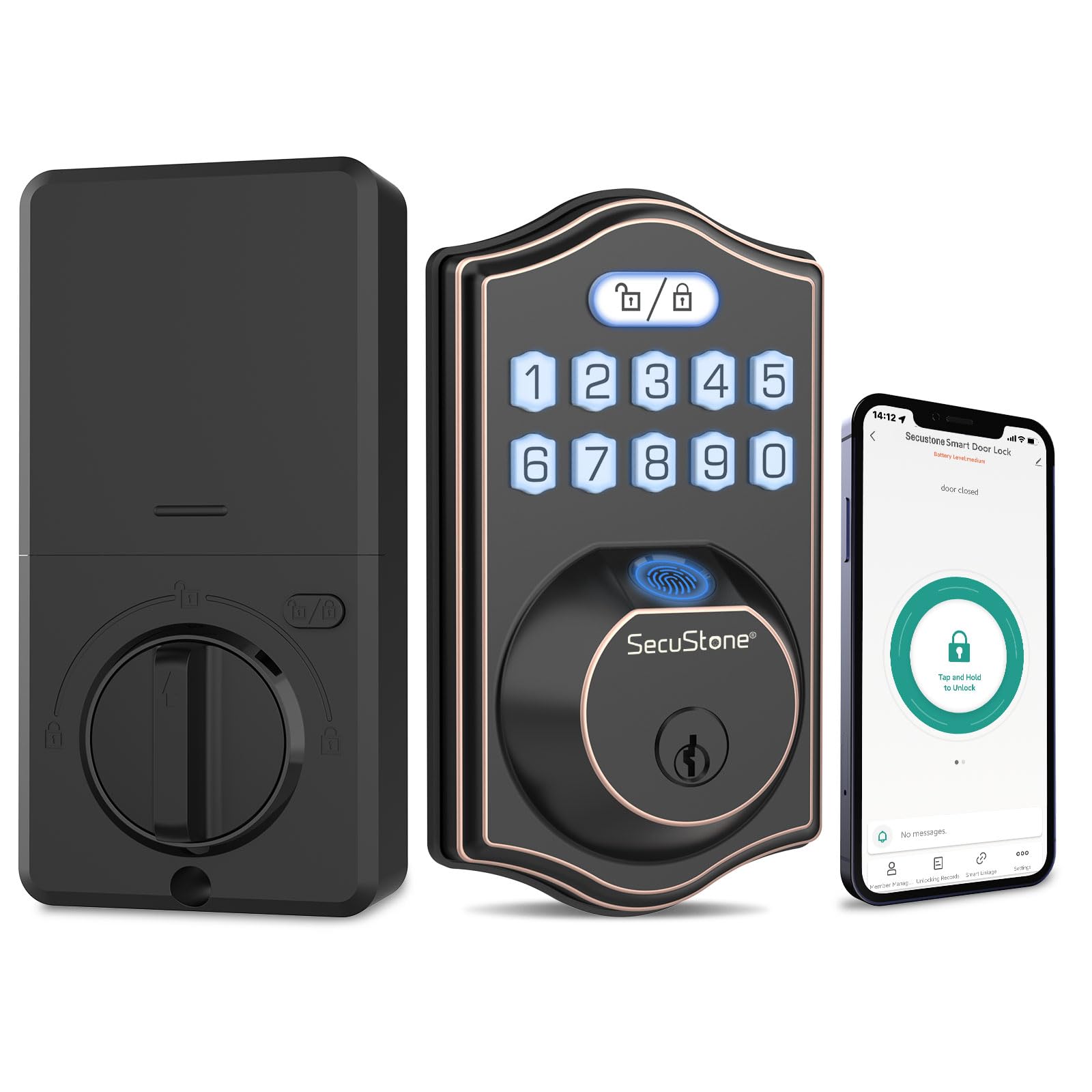 Secustone Smart Lock - Fingerprint Door Lock - Keyless Entry Door Lock ...
