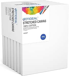 Amazon.com: GOTIDEAL Stretched Canvas, 11x14" Inch Set of 7, Primed ...