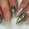 Amazon.com: BABALALA Almond Nails - Green Glue Nails, Chrome & Acrylic ...