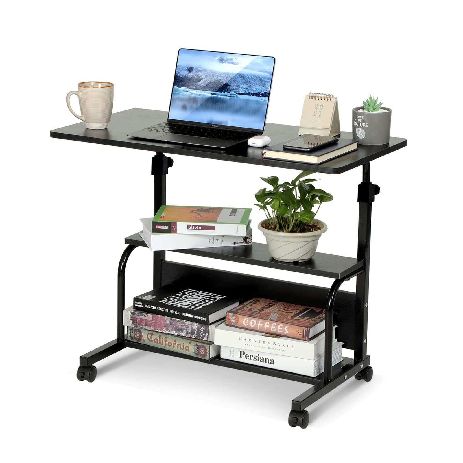 QZMDSM Portable Rolling Desk on Wheels Adjustable Height Desks for ...