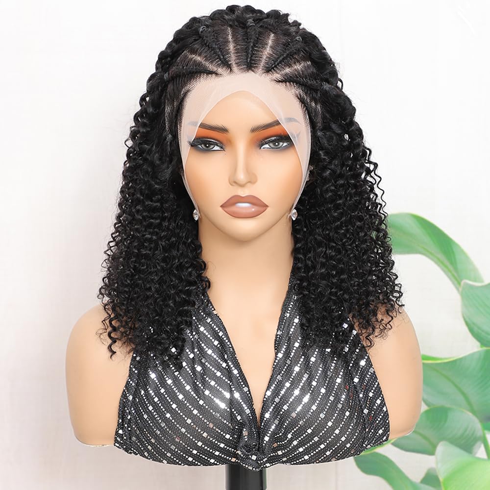 Kinky Curly Braided Wig Human Hair Natural Color Curly Wigs 13X4 Lace Front Wigs Brazilian Curly ...