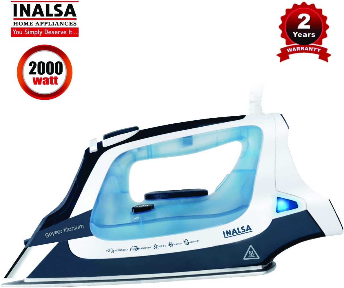 INALSA Steam Iron Geyser Titanium-2000W with 22g/min Continuous Steam ...