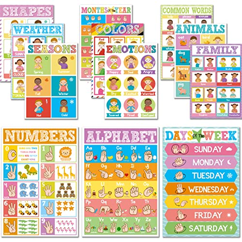 Set of 12 ASL Posters ABC Sign Language Flash Cards American Sign ...