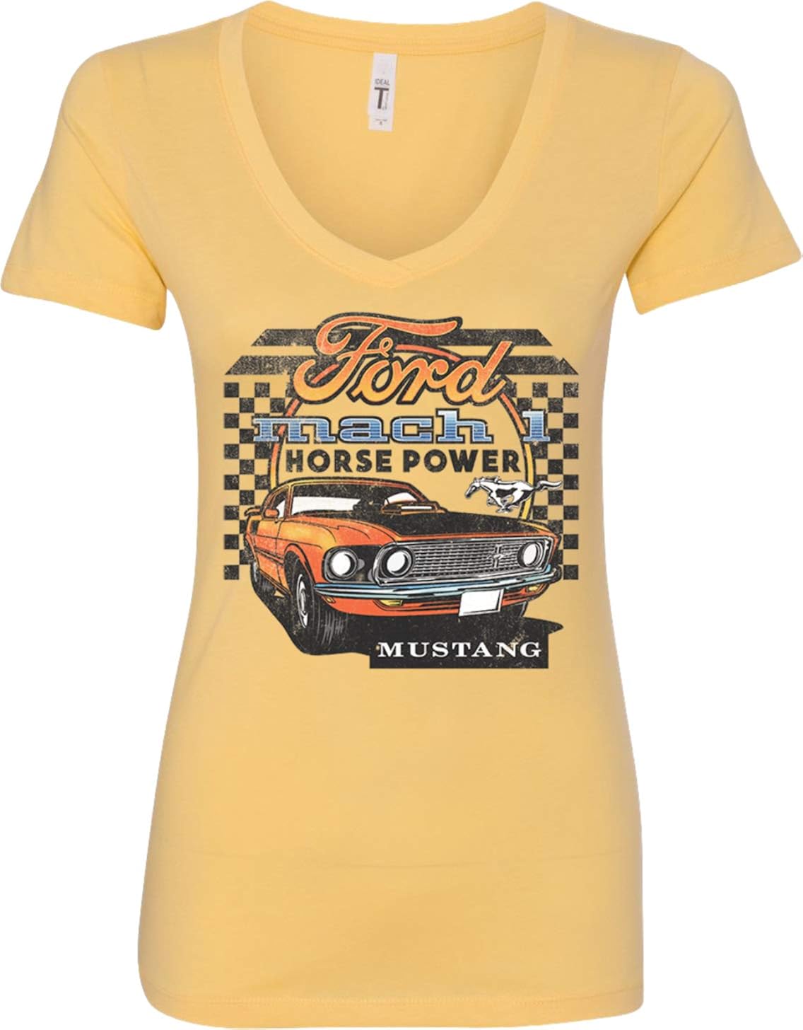 Amazon.com: Ford Mustang Mach 1 Horsepower Ladies V-Neck Shirt: Clothing