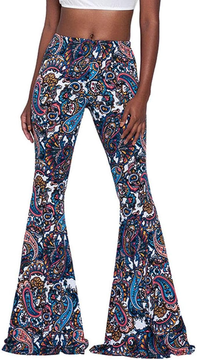 Minetom Damen Hose Boho Hippie Blumen Schlaghose Elegant High Waist ...