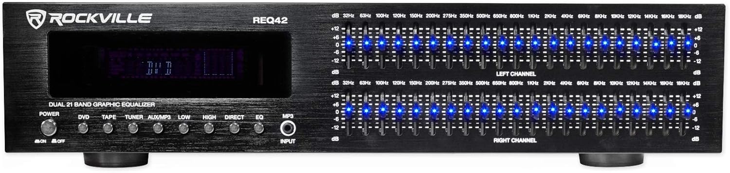 Rockville REQ42-B Black 19" Rack Mount 2 x 21 Band Equalizer with ...