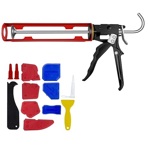 Caulking Gun with Spout Cutter and Puncture Tool, SocsPark Heavy Duty ...