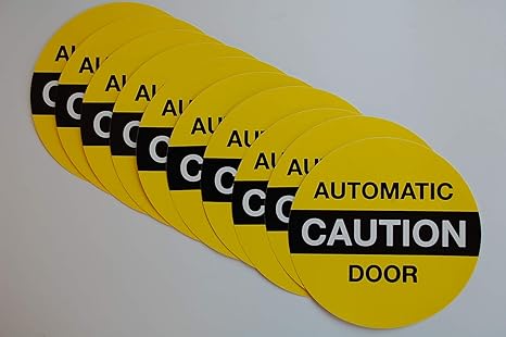 Caution Automatic Door Sticker Vinyl Decals (10 Pack) - 5" Diameter ...