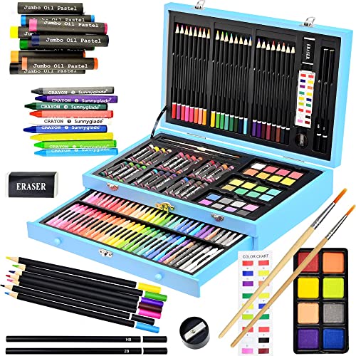 Sunnyglade 145 Piece Deluxe Art Set, Wooden Art Box & Drawing Kit with ...