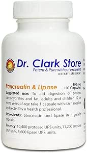 Amazon.com: Dr. Clark Pancreatin and Lipase Enzyme Supplement, 500mg ...