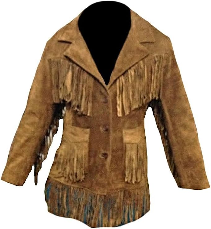 Classyak Damen Western Fransen Wildleder Jacke - Braun - Large: Amazon ...