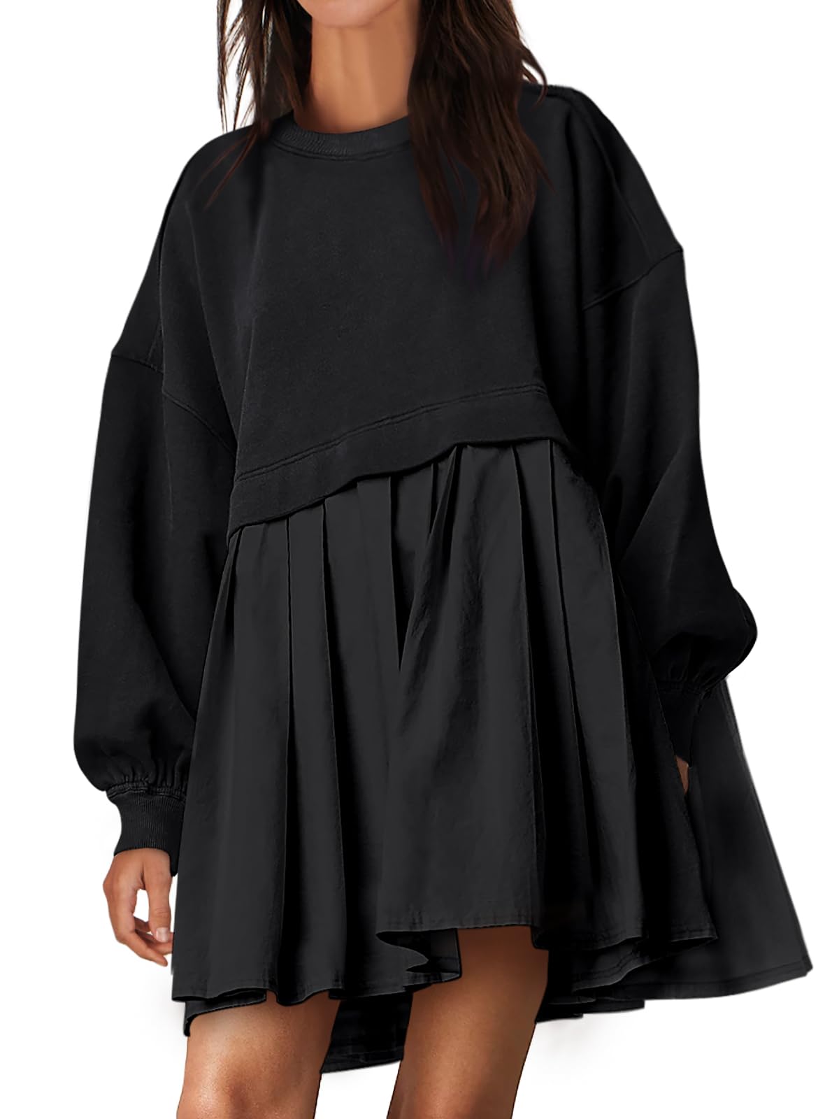 ANRABESS Women Sweatshirts Dress Oversized Long Sleeve Patchwork Casual ...
