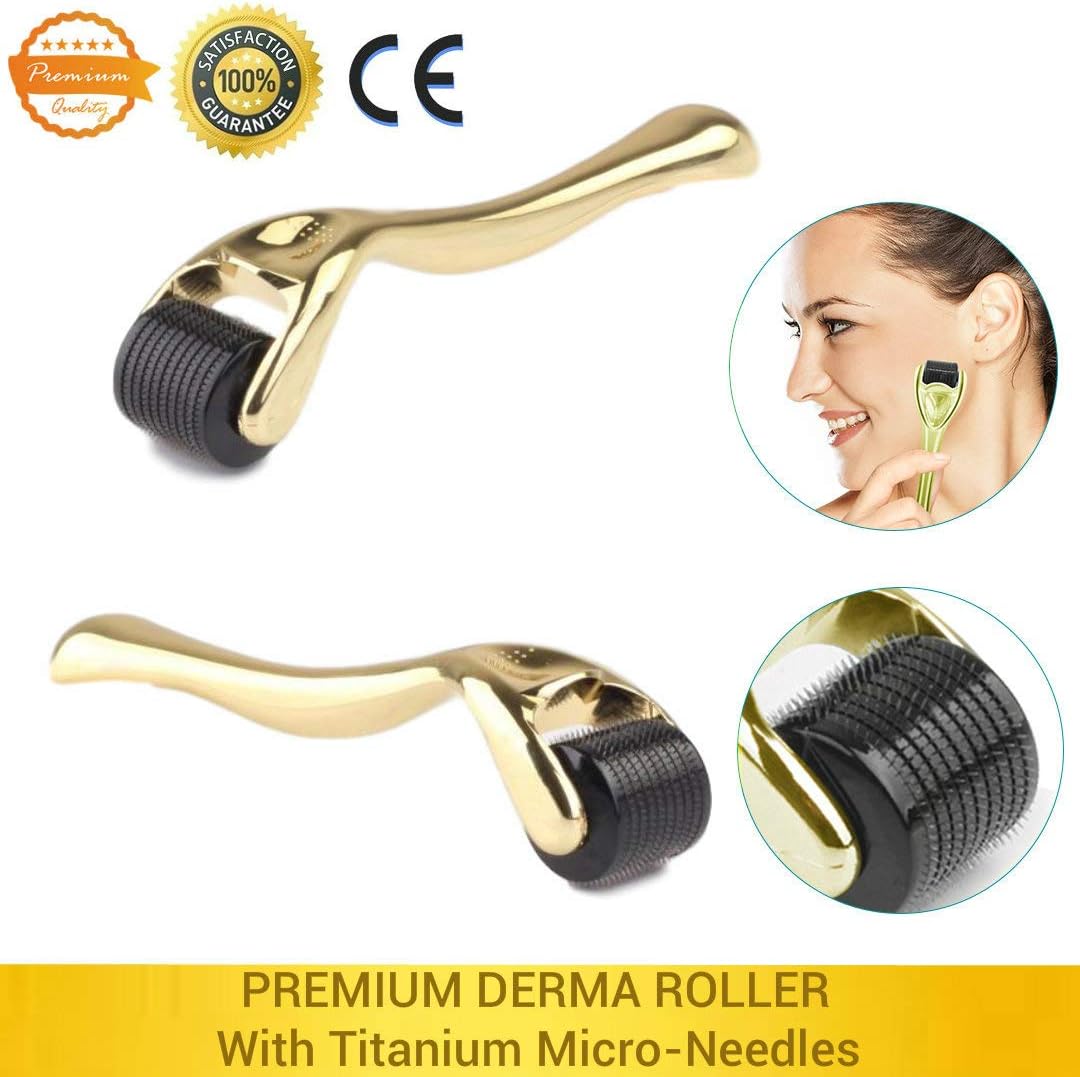 PREMIUM GOLD Derma Roller w/ 540 0.3mm Titanium Micro-needles Roller ...