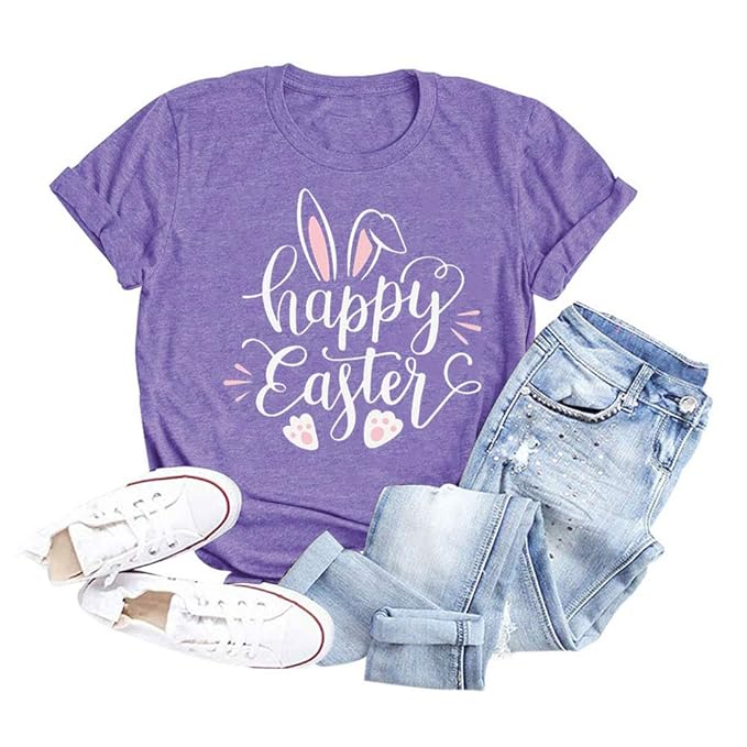 Buy Happy Easter Shirts for Women Bunny Rabbit Graphic T-Shirt Funny ...