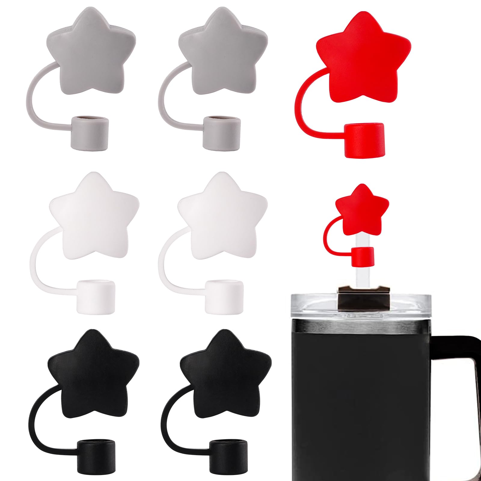 YAYAYOUNG 7 Pcs Lovely Star Straw Covers Cap Toppers Compatible with ...