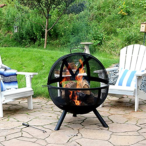Sunnydaze Black 28-Inch Sphere Flaming Ball Fire Pit with Protective ...