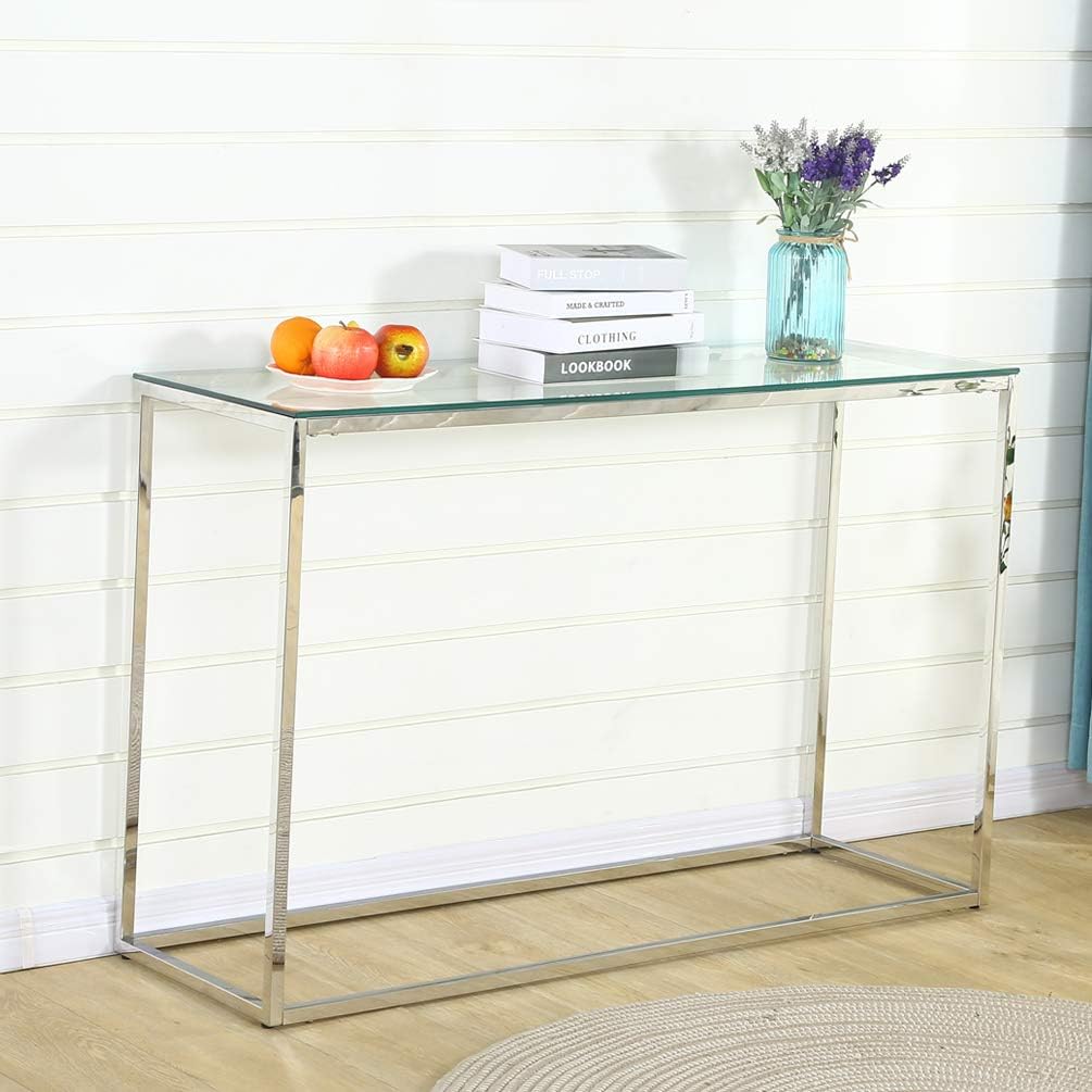 Amazon.com: Console Table, Tempered Glass Sofa Table, Modern Entry ...