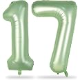 Amazon.com: Sage Green Number 17 Birthday Balloons, 40 Inch Large Foil ...