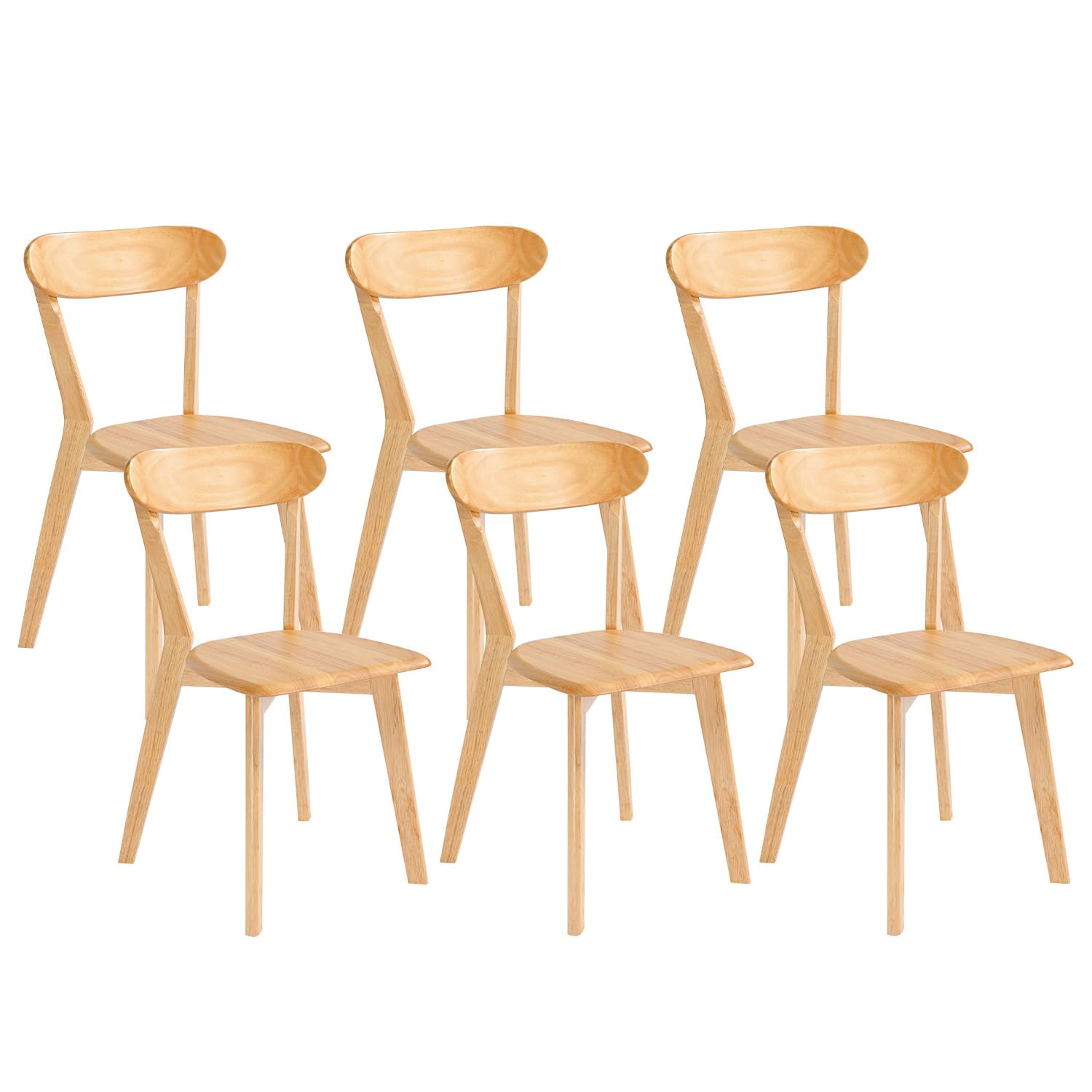 DELAVIN Soild Wood Dining Chairs Set of 6, Mid Century Oak Wood Kitchen ...