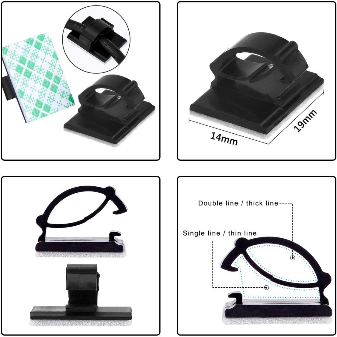 50 Pieces Cable Clips Adhesive Cable Clips Nylon Adhesive Cable Clips ...