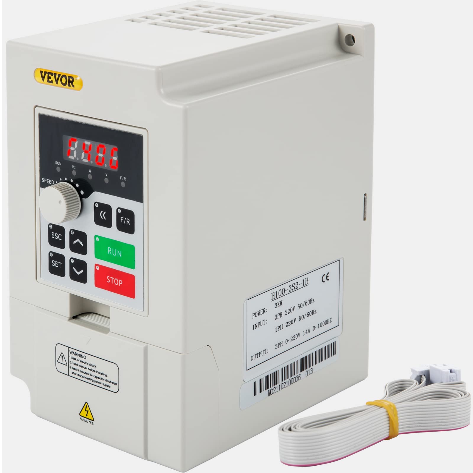 VEVOR VFD 3KW 220V 4HP, 1 or 3 Phase Input, 3 Phase Output Variable Frequency Drive, AC 14A 0 ...