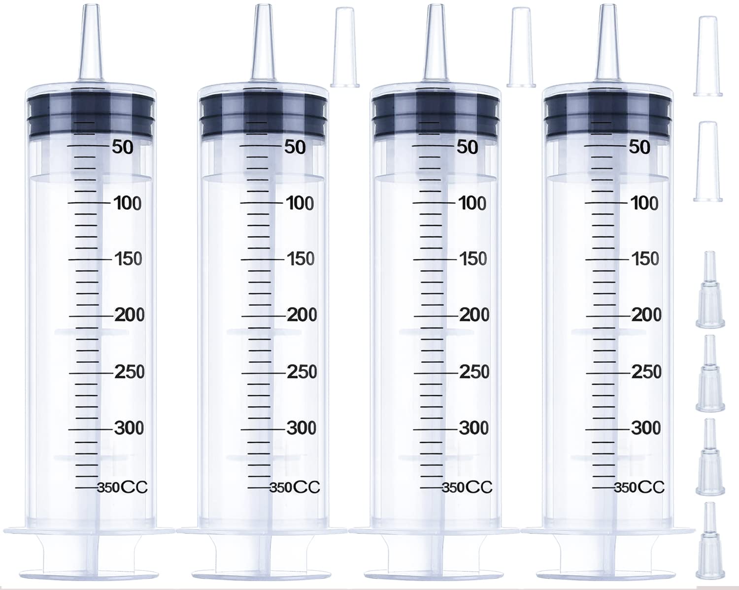 4 Pack 300ml/cc Large Syringe with Cap, Individually Sterile Sealed ...