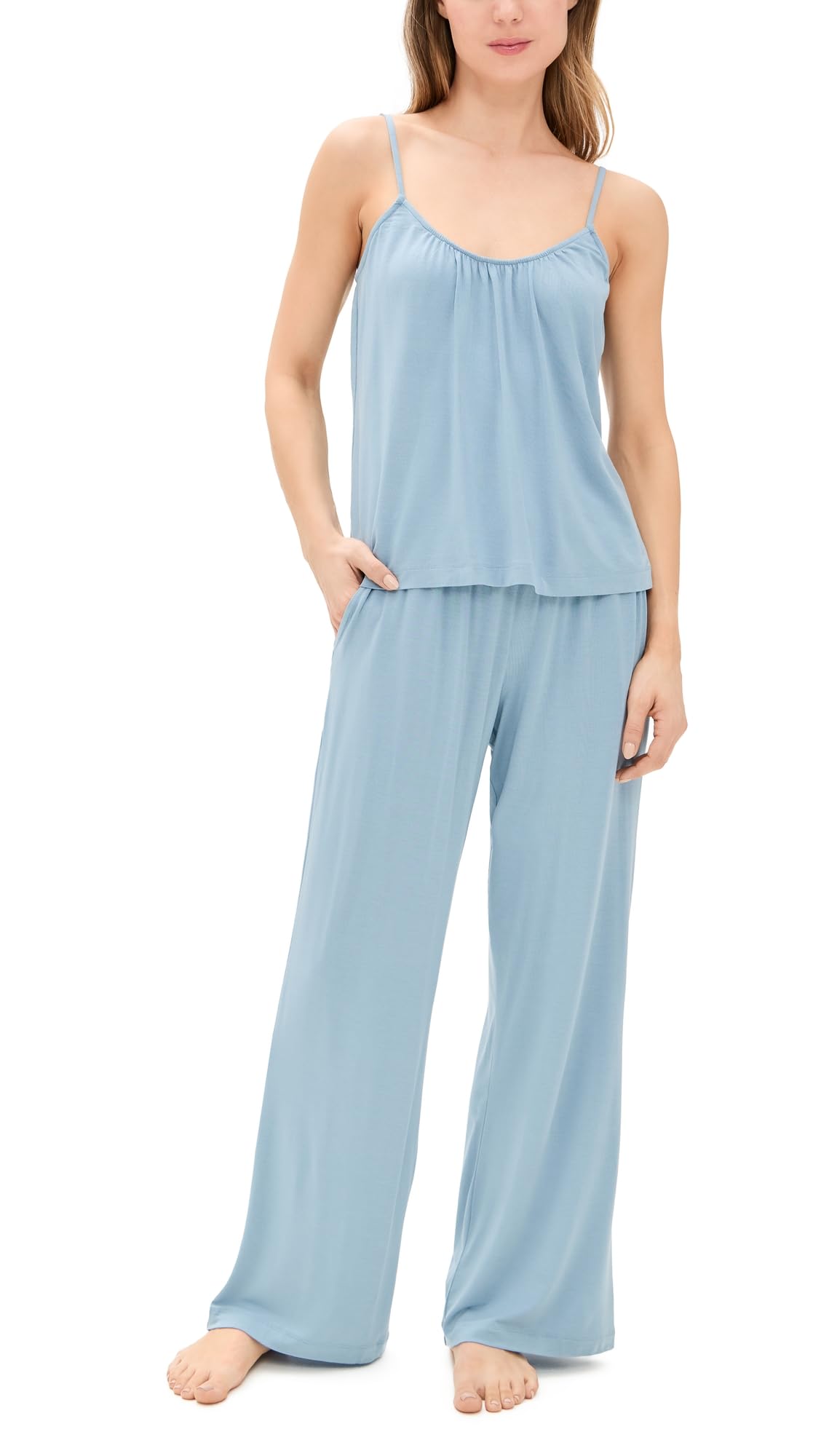 Eberjey Women's Gisele Cami Pants Pajama Set, Faded Denim, Blue, L