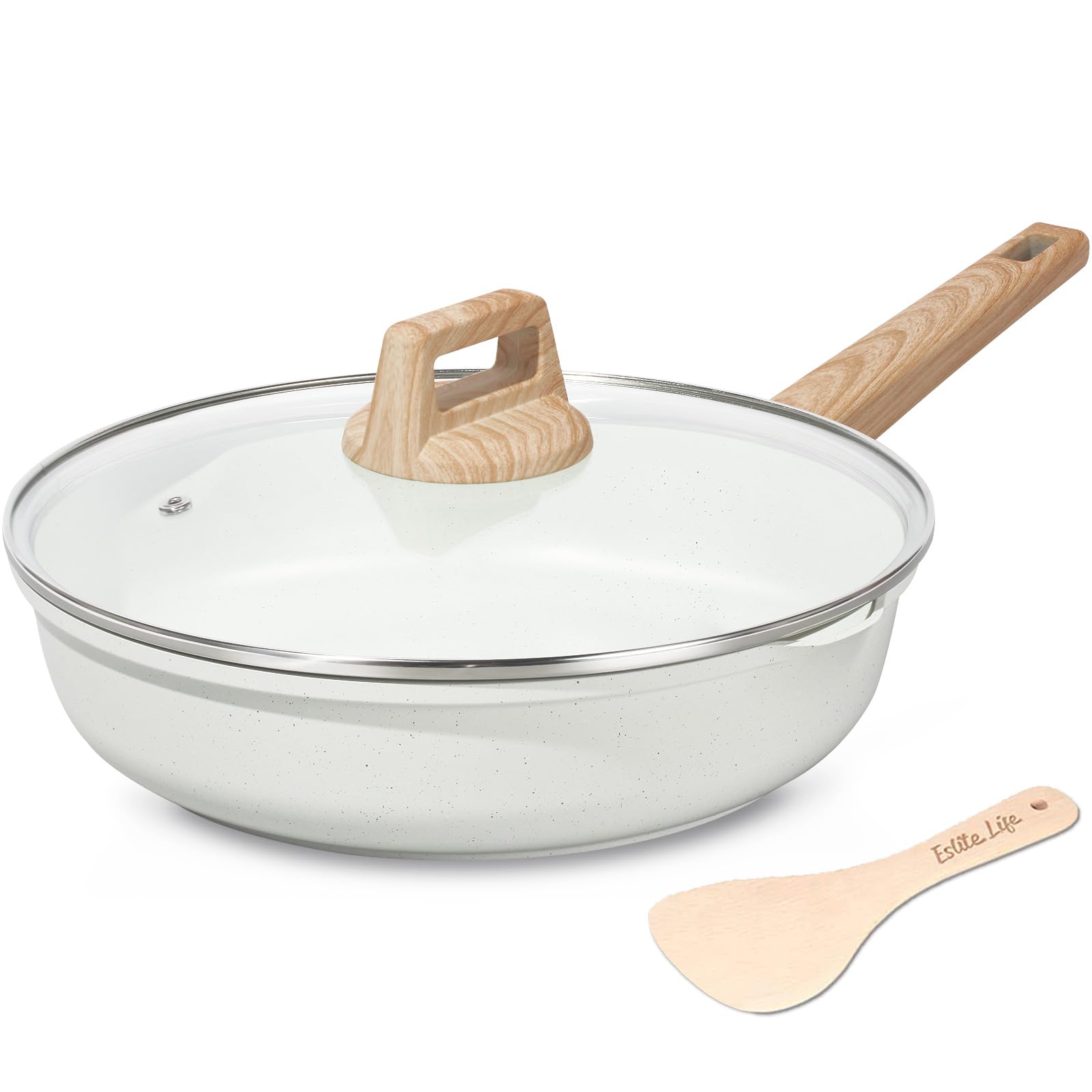 ESLITE LIFE Nonstick Frying Pan Skillet with Lid, Healthy Granite ...