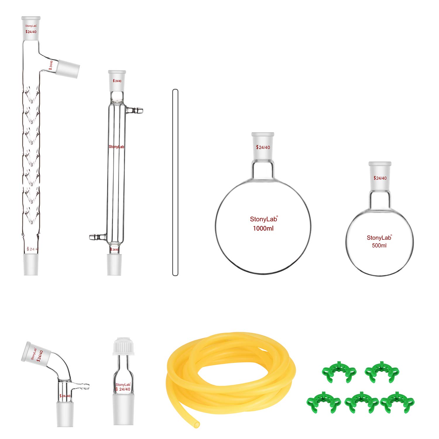 Stonylab Distillation Apparatus, 13 Pcs Borosilicate Glass Kit, 500.0 ...