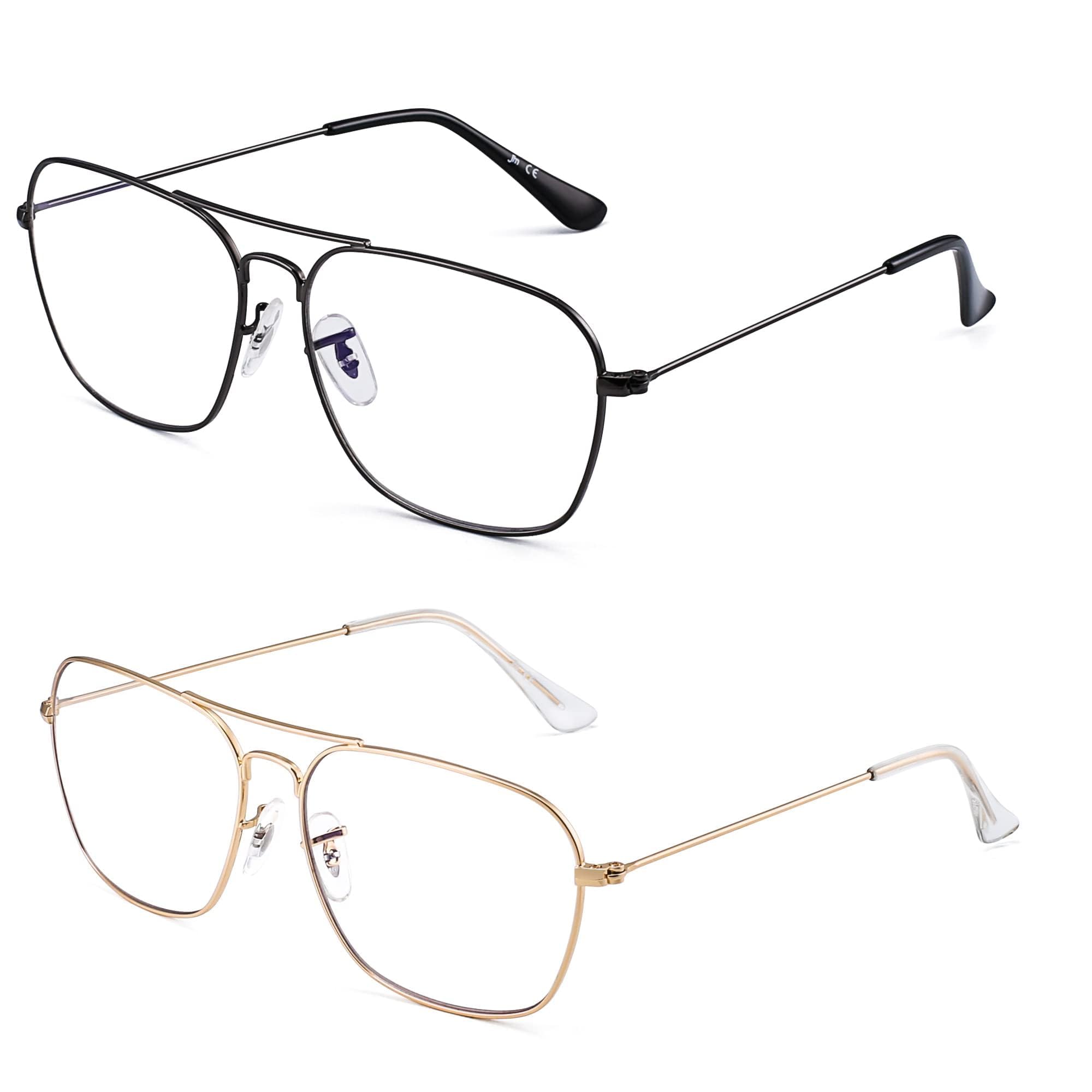 JM 2-Pack Aviator Reading Glasses Women Metal Frame Blue Light Blocking ...